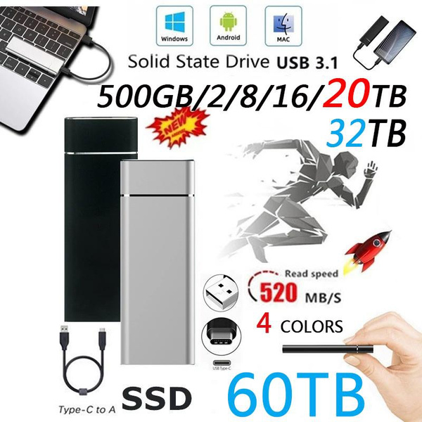 USB 3.1 High Speed 500GB 2/8/12/16/20TB Solid State Mobile External SSD ...