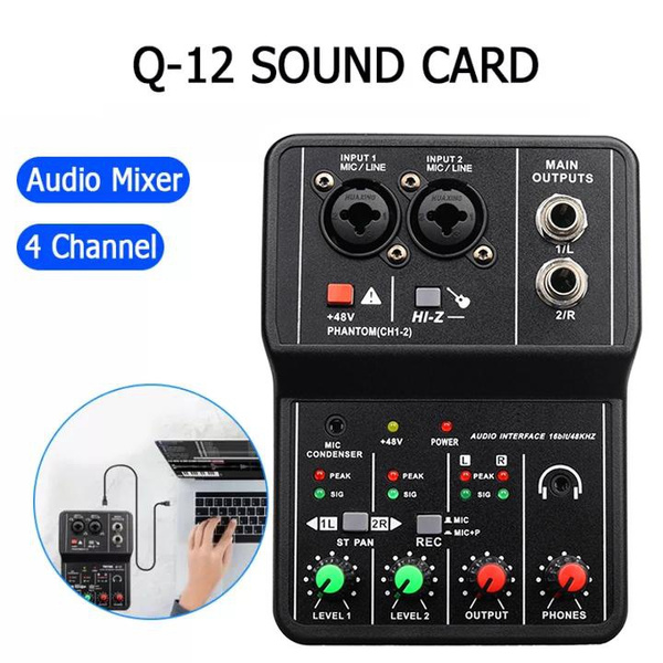Q-12 Mini USB Stereo/Mono Recording Sound Card 2 Channels Microphone ...