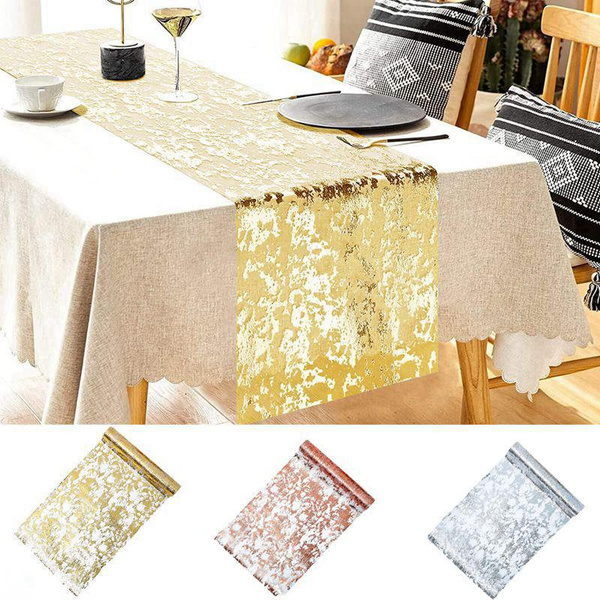 Sparkle Metallic Gold Thin Table Runners Sequin Glitter Metallic Foil ...