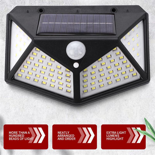 100 LED Solar Lights Outdoor Solar Powered Motion Sensor Lights Outdoor Waterproof Wall Light ...