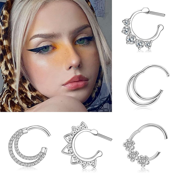 5-piece 16G Spacer Ring Stainless Steel CZ Nose Ring Ear Screen Spiral ...