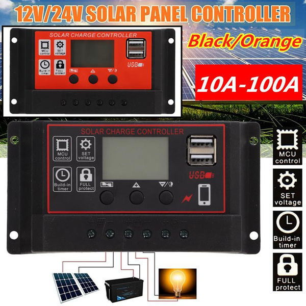 10-100A Solar Charge Controller Solar Panel Battery Intelligent Regulator With Dual USB Port 12V ...