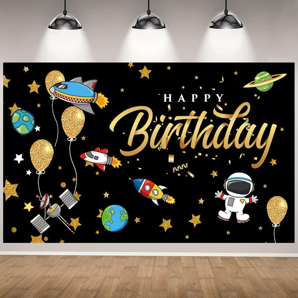 Space Birthday Backdrop Banner for Boys Kids Planet Astronaut Rocket ...
