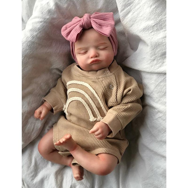 49CM Reborn Sleeping Soft Cloth Body Doll Hand Drawing Hair 3D Skin ...