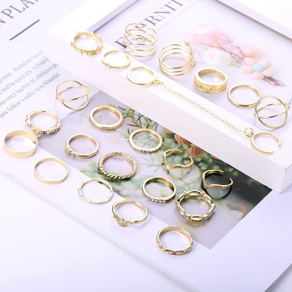 24 Piece Vintage Gold Knuckles Ring Women's Girls' Folding Finger ...