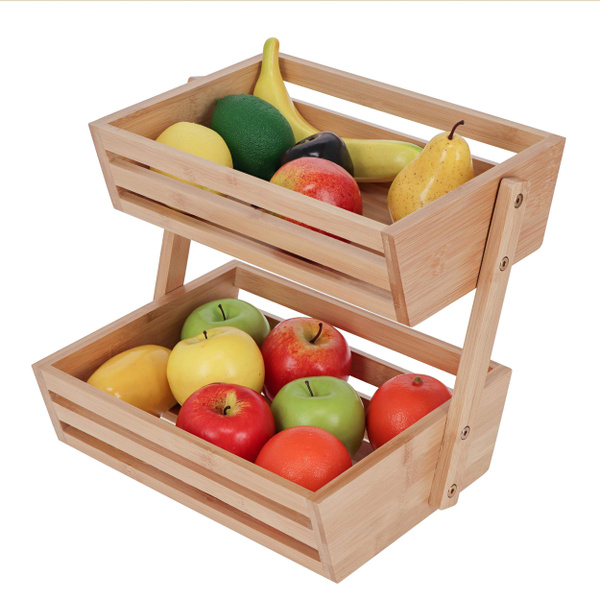 7Penn 2 Tier Fruit Bowl - Bamboo Kitchen Fruit Basket Stand for ...