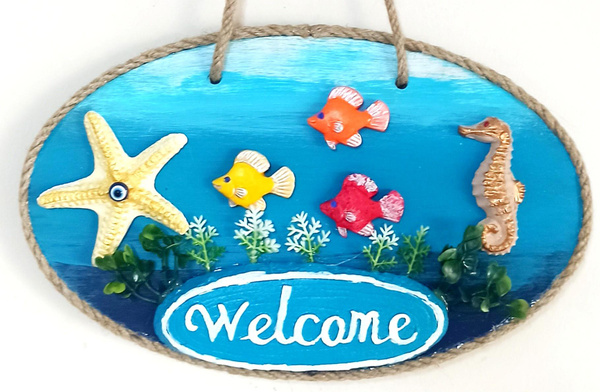 Sea Themed, Fish, Sea Horse, Sea Star, 'Welcome' Written, Handmade Door ...