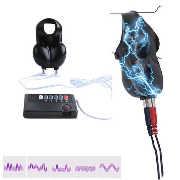 1pcsElectric Shock Chastity Cock Cage Electro Stimulation Penis Lock Rings Scrotum Sex Toy For ...