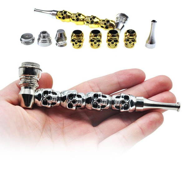 New metal pipe dry burning cigarette set skeleton pipe Skull pipe Mini ...