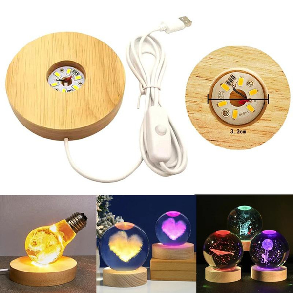 Wood LED Light Dispaly Base Crystal Glass Resin Art Ornament Wood Night ...