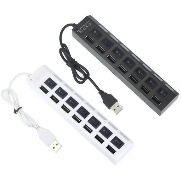 7 Ports USB hub LED USB Adapter Hub Power on/off Switch For PC Laptop ...