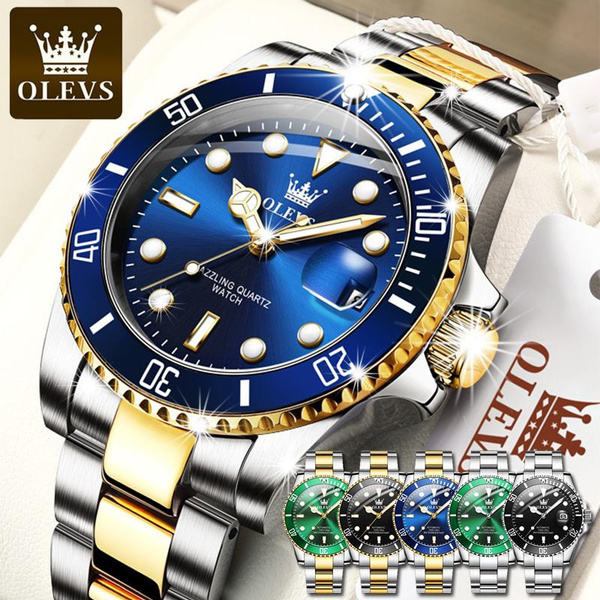 Men's Quartz Watches OLEVS Men's Watch Classic Rolexes Green Water ...