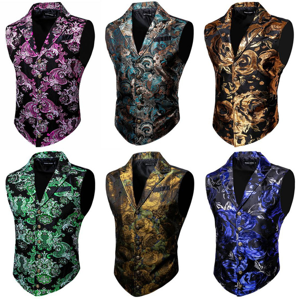 Mens Luxury Suit Vest Woven Floral V-neck Steampunk Victorian Banquet ...