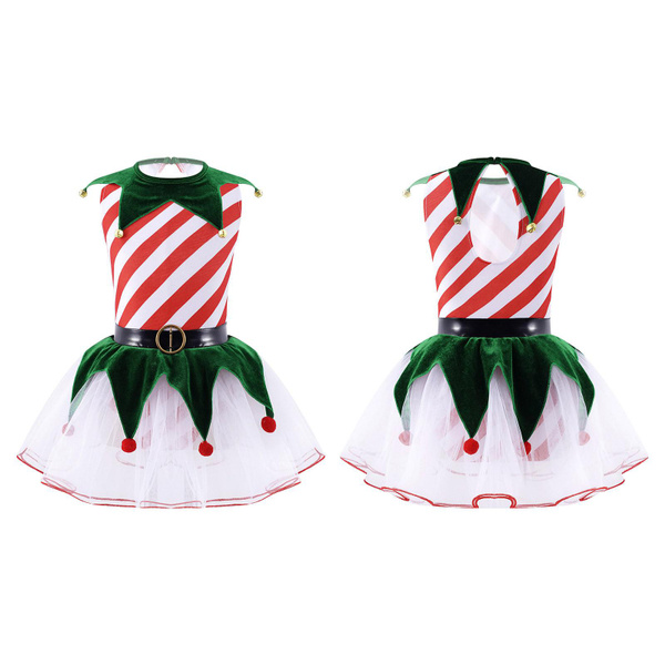 Girls Santa Elf Christmas Costume Ballet Dance Tutu Dress Leotard ...