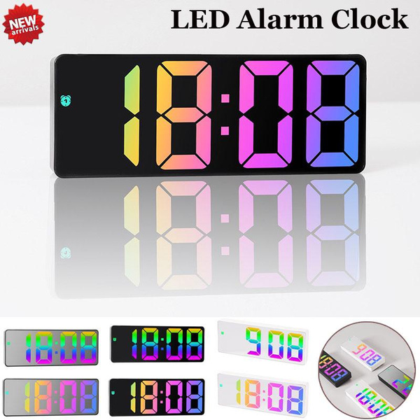 New LED Electronic Alarm Clock Digital Clock Colorful Font Alarm Clock ...