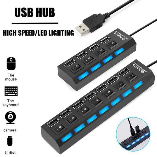 New Universal High Speed 4 Ports / 7 Ports LED USB 2.0 Adapter Hub ...