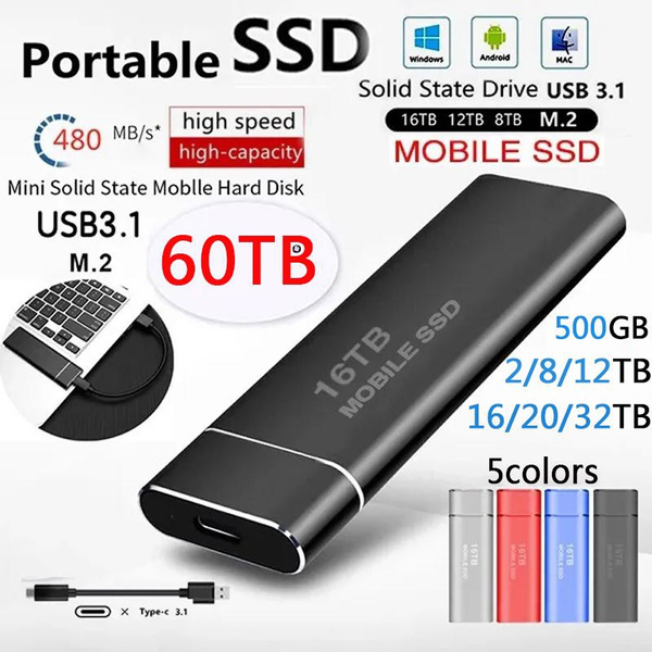 USB 3.1 High Speed 500GB 2/8/12/16/20/32/60TB Solid State Mobile External SSD Expanded Hard Disk ...