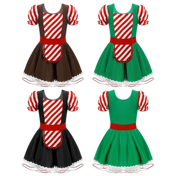 Kids Girl Gingerbread Man Dress Up Children Halloween Cosplay Party ...