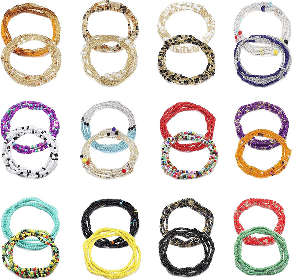 24-piece Ladies Waist Bead Set Colorful Stretch Belly Beaded Summer ...
