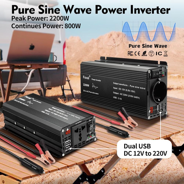 2200W LED voltmeter inverter DC 12V to 220V 230V Pure Sine Wave EU ...