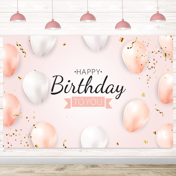 Pink Happy Birthday Backdrop Happy Birthday Banner for Women Girl ...