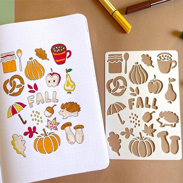 Fall stencil for Journal and Planner, Autumn Doodle Stencil for ...