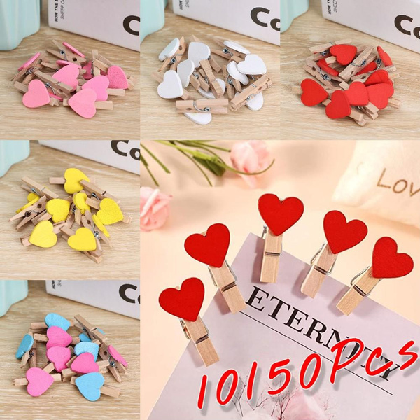 10/50 Pcs Mini Love Heart Wooden Clothespin Photo Clips Wood Craft ...