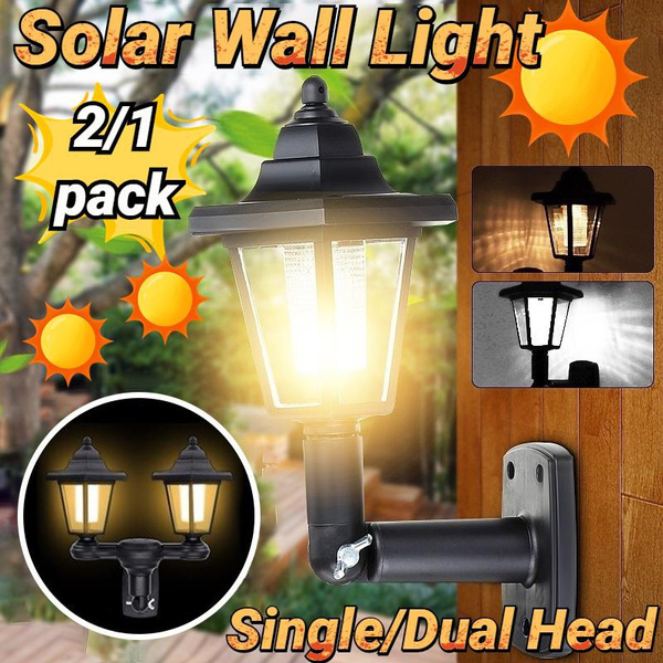 1/2PACK Hexagonal LED Solar Sconce Retro Led Single/Dual Head Path Way ...