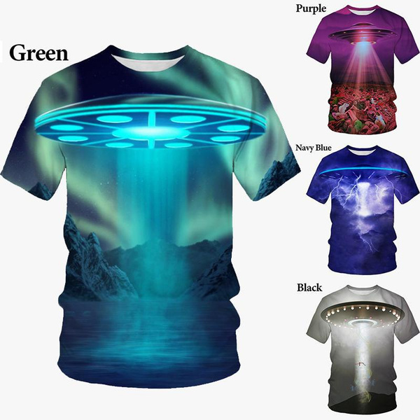 UFO T-Shirt Men's Fun Novelty 3d T-Shirt Summer Round Neck Short Sleeve ...