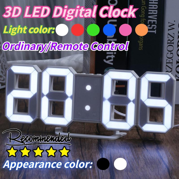 3D LED Digital Clock wall deco Glowing Night Mode Adjustable Electronic ...
