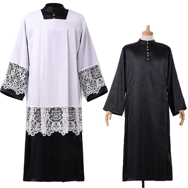 Christian Brands Budded Cross Lace Surplice Priest Choir Robe Black ...