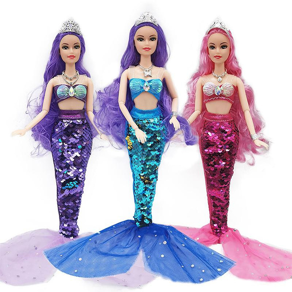 Handmade 30cm Mermaid Doll with Sequin Fishtail Skirt Fashion Outfits 1 ...