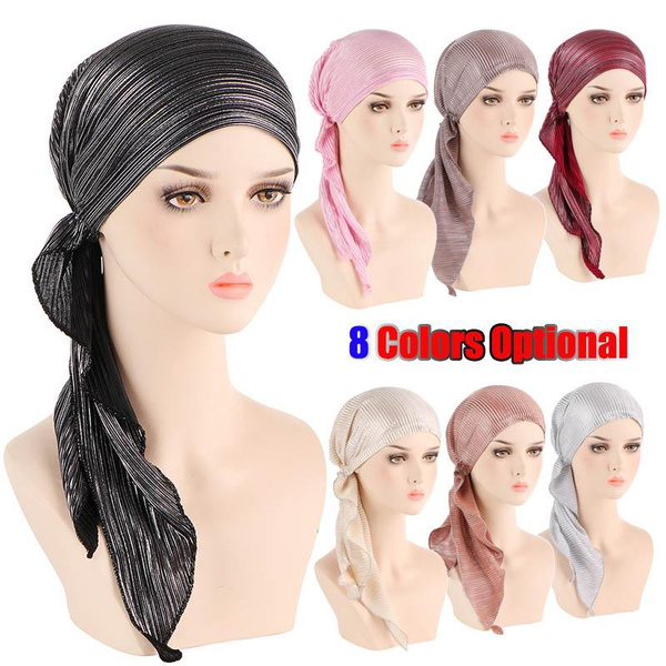 Shiny Muslim Head Cover Scarf Hats Chemotherapy Hijab Ladies Chemo Cap ...
