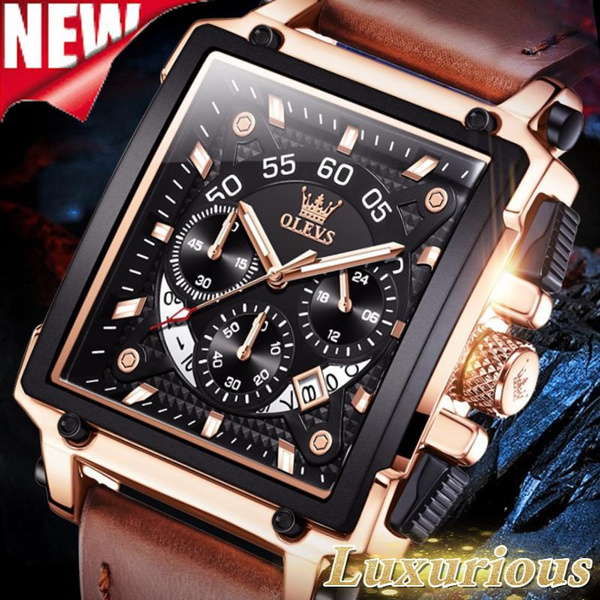 OLEVS New Personality Military Square Chronograph Quartz Men's Watch ...