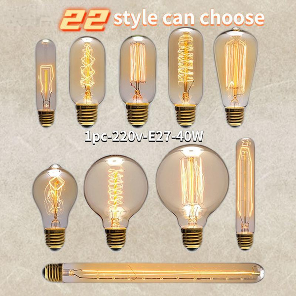 Retro Edison Bulb E27 40W Incandescent Lamp 220V ST64 A19 T45 T10 G80 ...