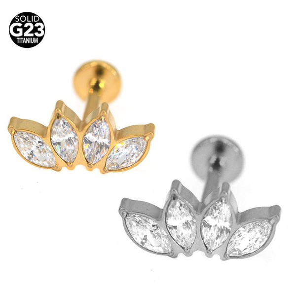 1Pc 100% ASTM F136 Titanium Zircon Labret Piercing 16G Push In Earring ...
