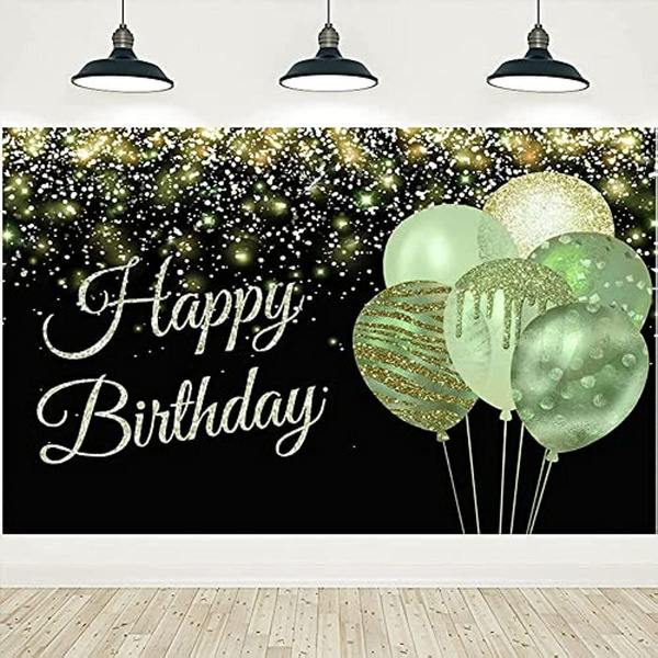 Green Happy Birthday Backdrop Birthday Party Decorations Green Balloons ...