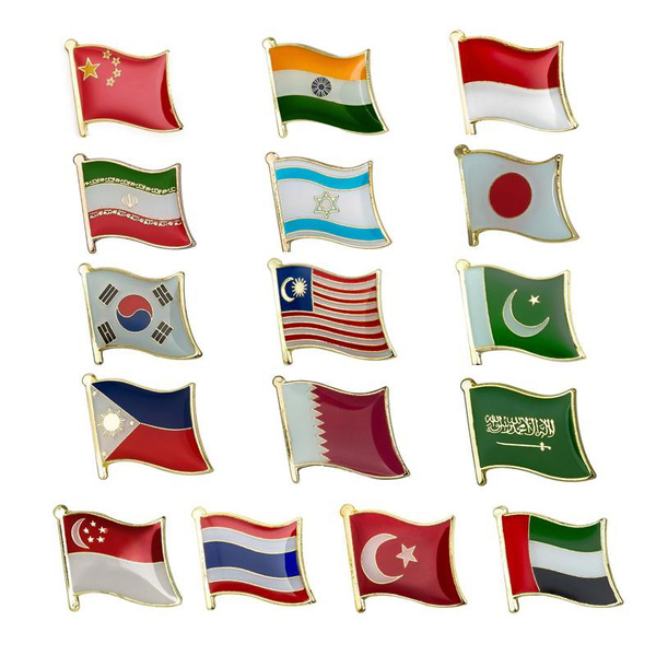 Asian National Country Flag Lapel Pin Badge Brooch High Quality Gloss ...