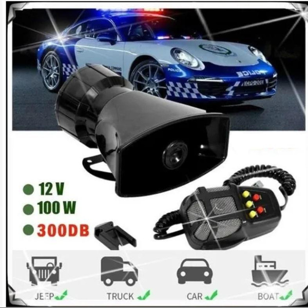Tone Sound Car Alarm Horn Car Recording Emergency Siren Horn Mic PA ...