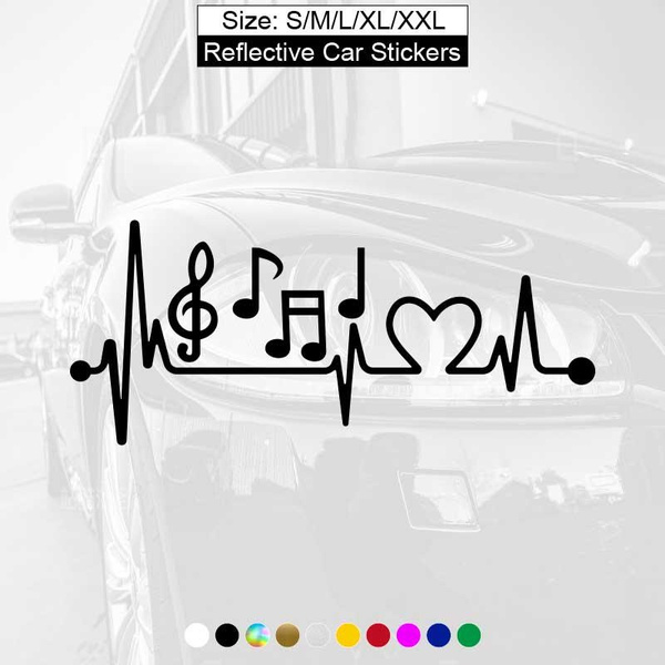 1PC Musical Note Heartbeat Diagram Reflective Car Stickers Art Self ...