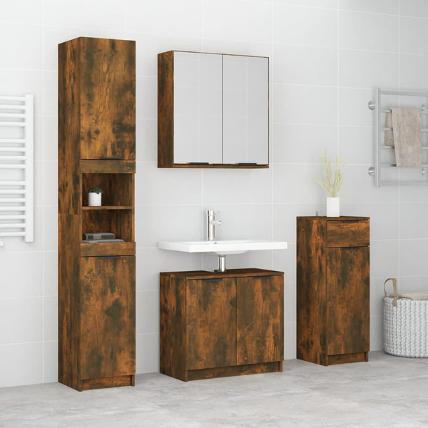 4 Piece Bathroom Cabinet Set Smoked Oak Engineered Wood | Wish