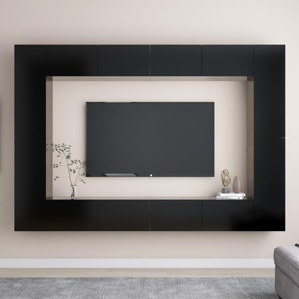 8 Piece TV Cabinet Set Black Engineered Wood | Wish