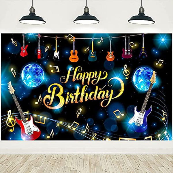 Musical Note Guitar Happy Birthday Backdrop Karaoke Themed Birthday ...