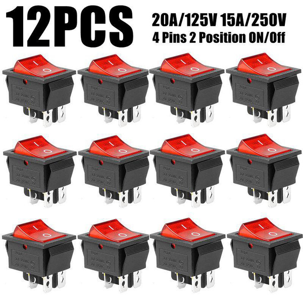 12 Pcs AC 20A/125V 15A/250V DPST 4 Pins 2 Position ON/Off Boat Rocker ...