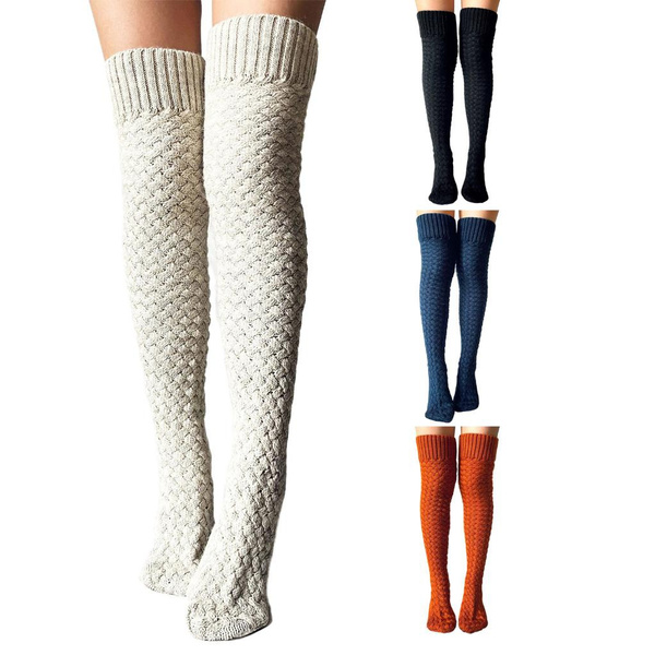 Women Thigh High Boot Socks Twisted Braided Cable Knitted Solid Color ...
