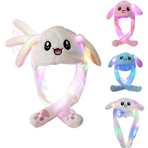 Moving Jumping Rabbit Ears Hat LED Light Plush Bunny Hats Erected and ...