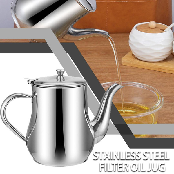 1pc Kitchen Stainless Steel Oil Strainer Pot Grease Container Jug ...