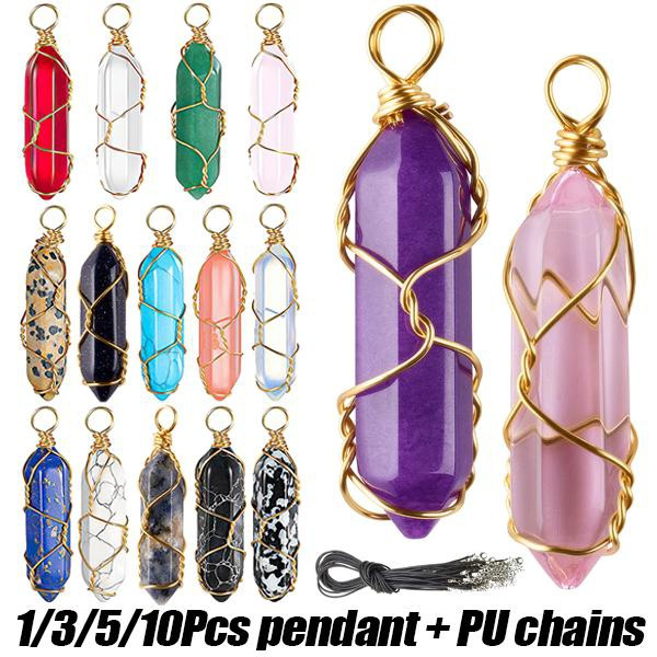 Total 1/3/5/10Pcs Crystal Stone Healing Pointed Chakra Pendants with ...