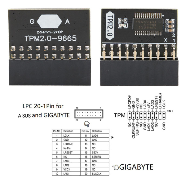 NEWEST TPM 2.0 Encryption Security Module 20Pin 2 10P Standalone Crypto ...