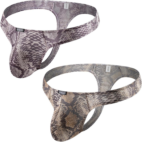 iKingsky Men's Snake Skin Pattern Thong Breathable T-back Underwear Low ...